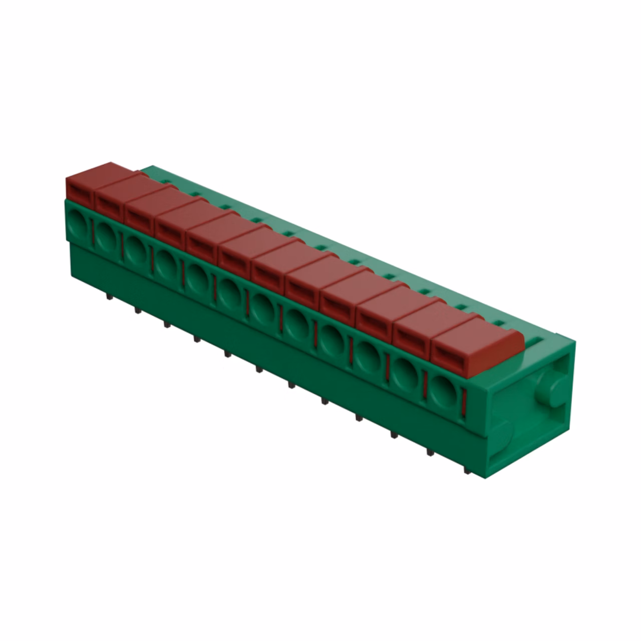 5.00mm Pitch, Eurostyle Fixed-Mount Push-Button Terminal Block, Horizontal, 10A, 22-14 AWG, Green, 12 Circuits for sale