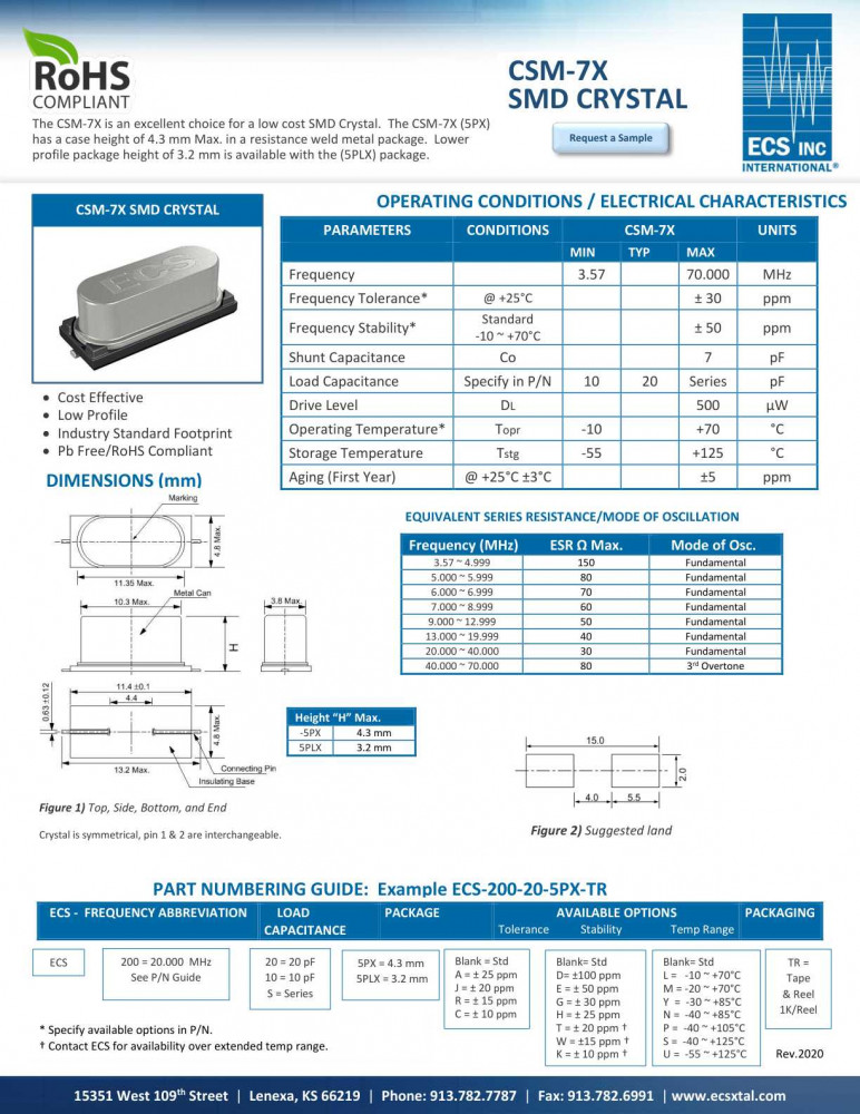 ECS CSM-7X crystal datasheet page one