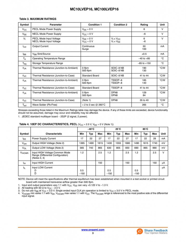 MC100LVEP16 datasheet page 3