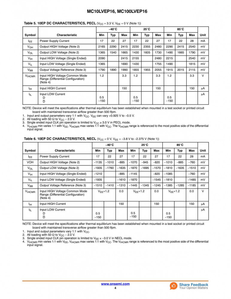 MC100LVEP16 datasheet page 4