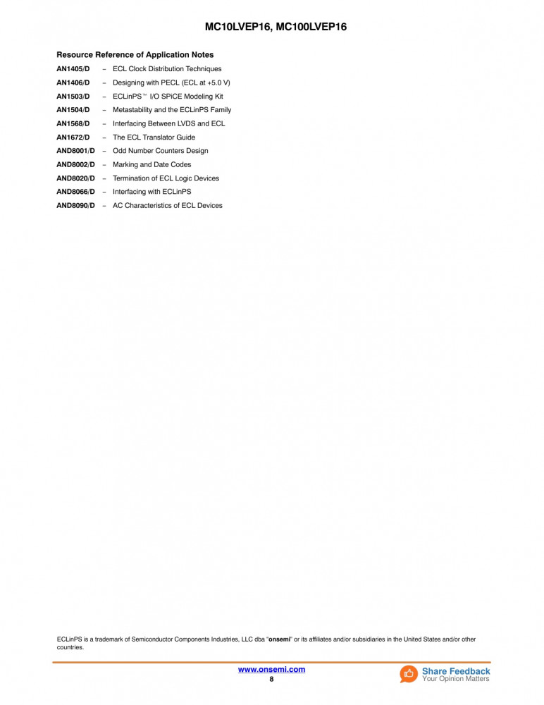 MC100LVEP16 datasheet page 8