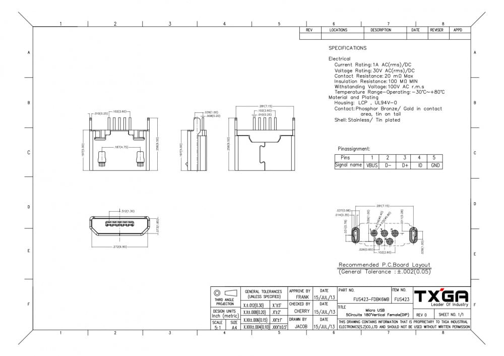 TXGA FUS423-FDBK6MB technical document page 2