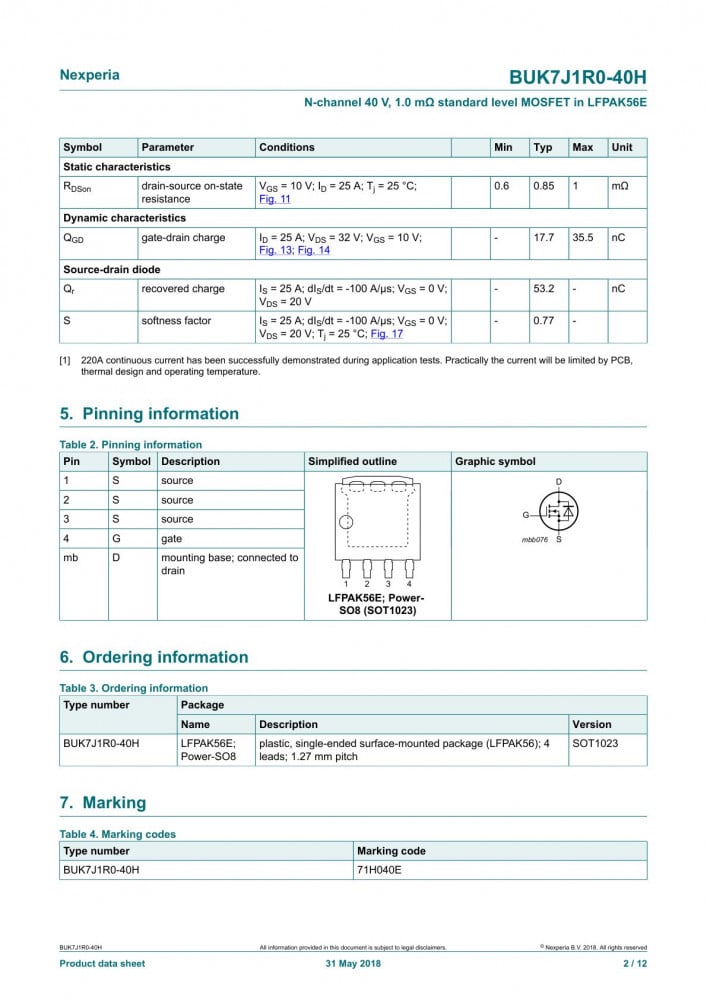 BUK7J1R0-40HX datasheet page 2