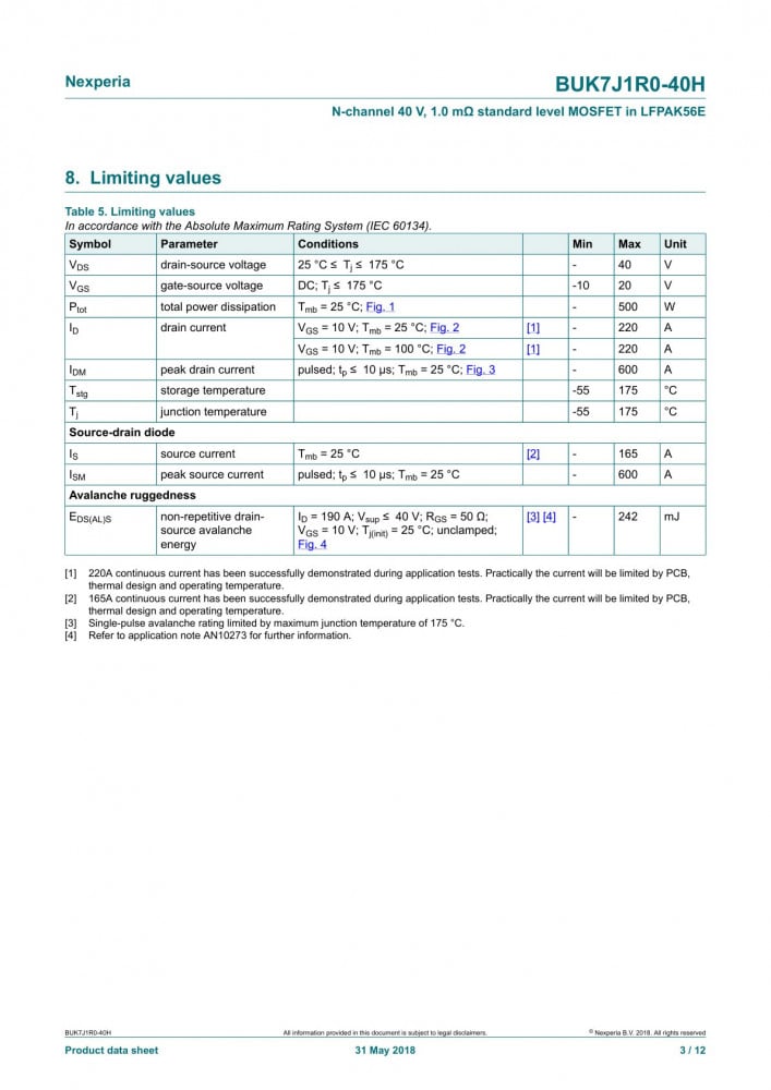 BUK7J1R0-40HX datasheet page 3