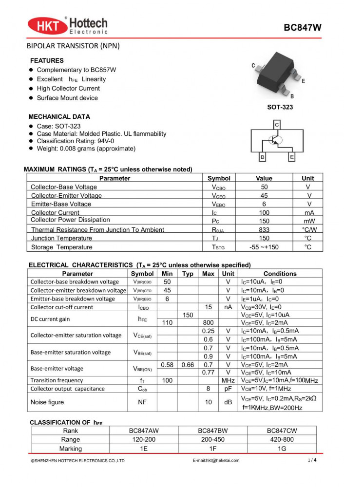 BC847BW datasheet page 1