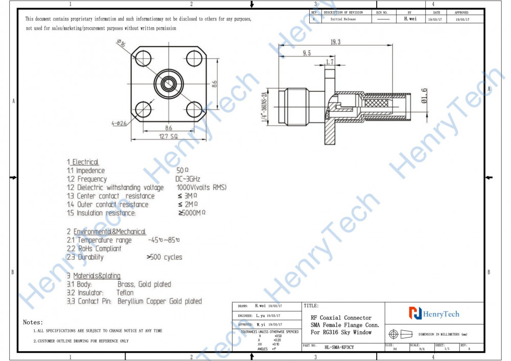 HL-SMA-KF3CY technical drawing page