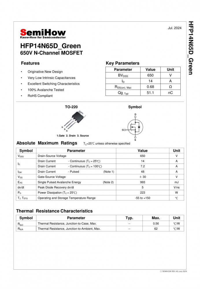 HFP14N65D datasheet page 1