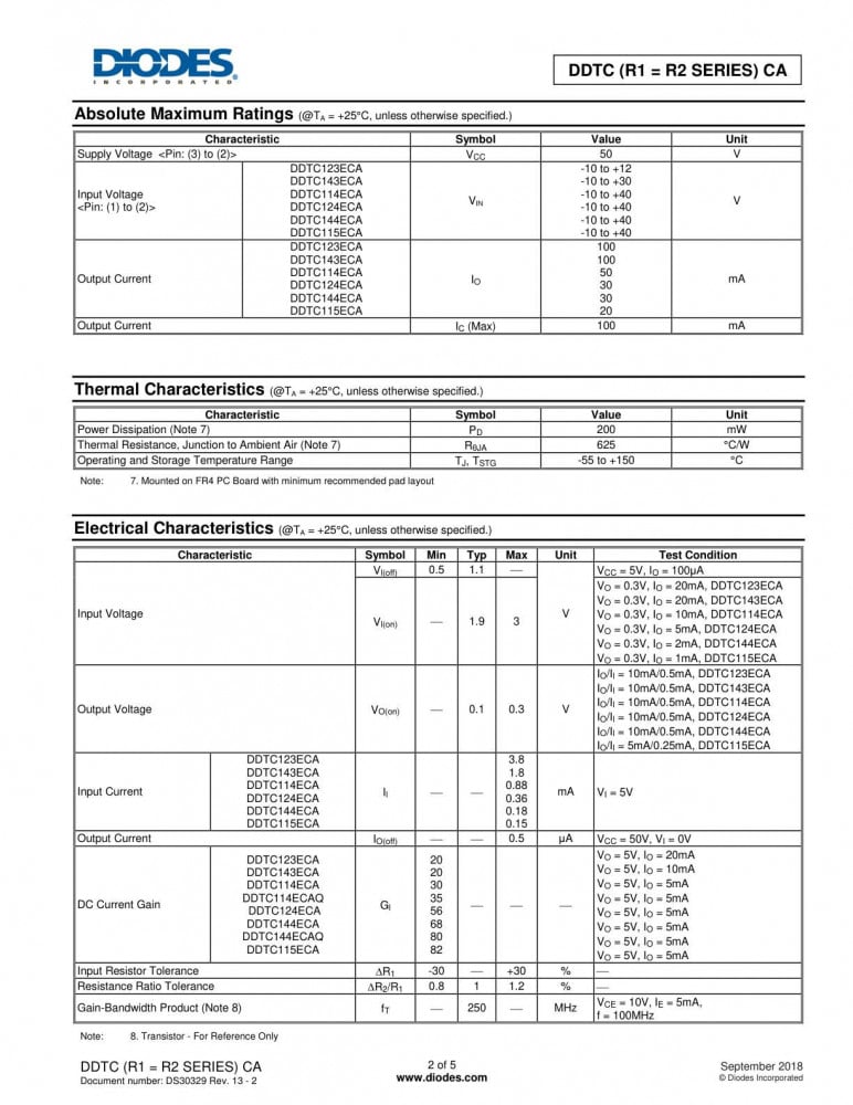 DDTC144ECAQ-13-F datasheet page 2