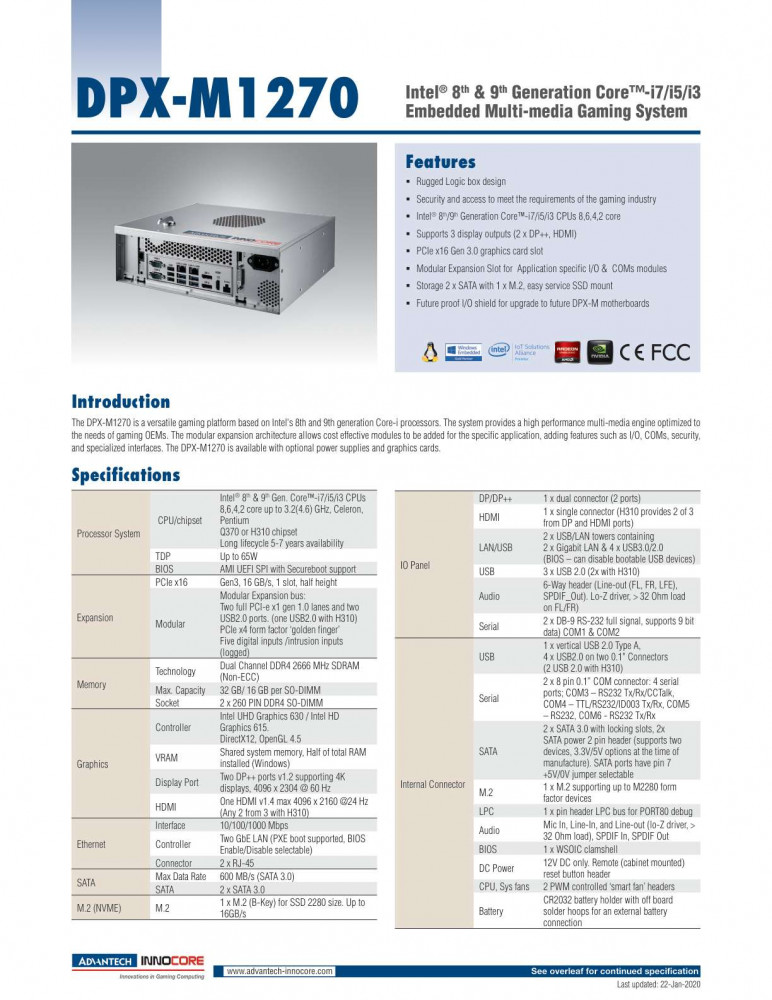 DPX-M1270 product documentation page 1