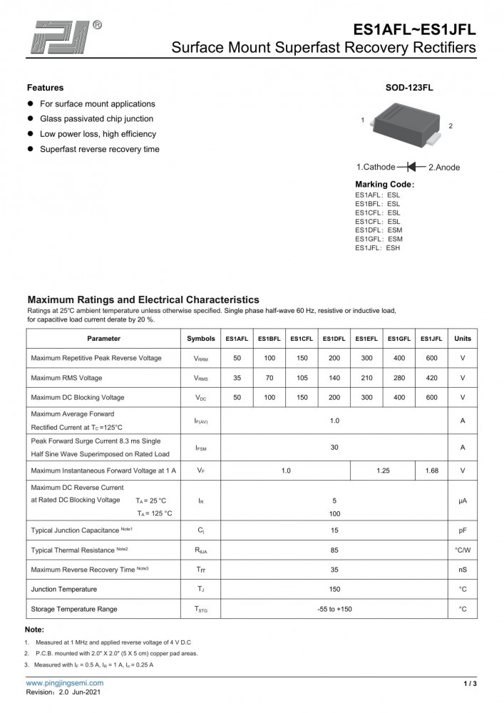 ES1EFL datasheet visual page 1
