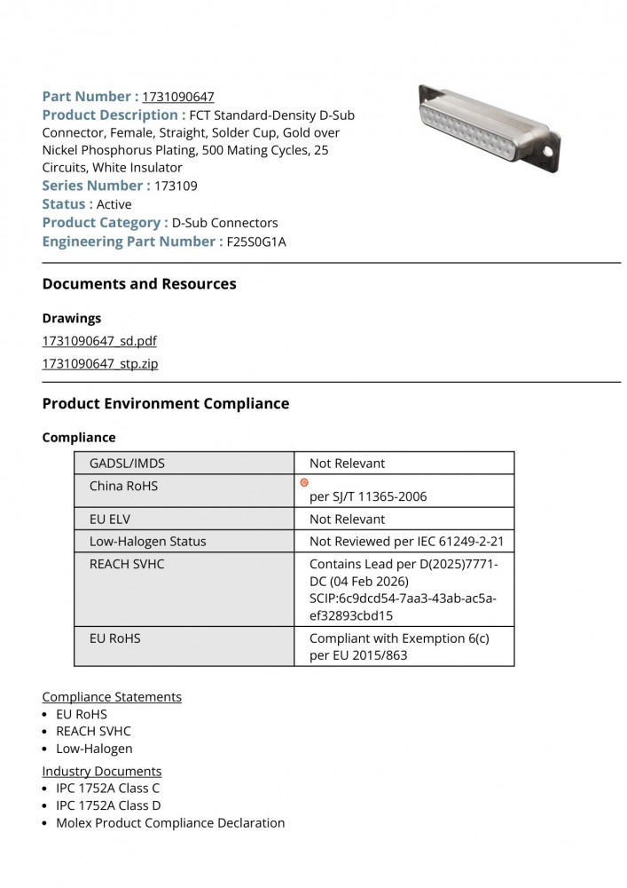 MOLEX 1731090647 product drawing, view 1
