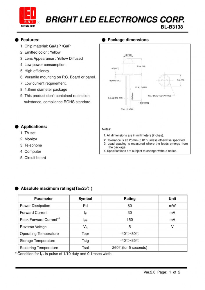 BL-B3138 technical document, page 1