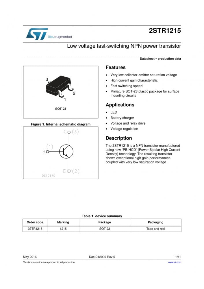 2STR1215 datasheet page 1