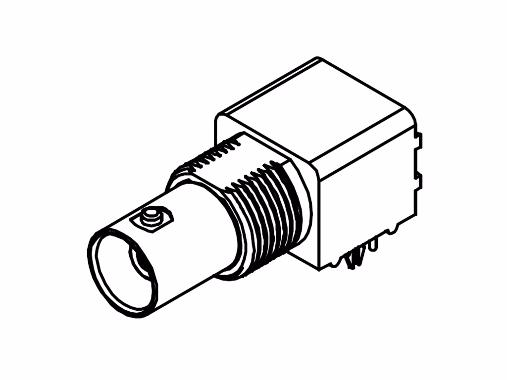 BNC Jack, Right-Angle, Bulkhead Receptacle, PCB, with Board Lock Legs, White PBT Housing, Housing Height 13.20mm, Nut and Lockwasher Included, Tray, 50 Ohms for sale