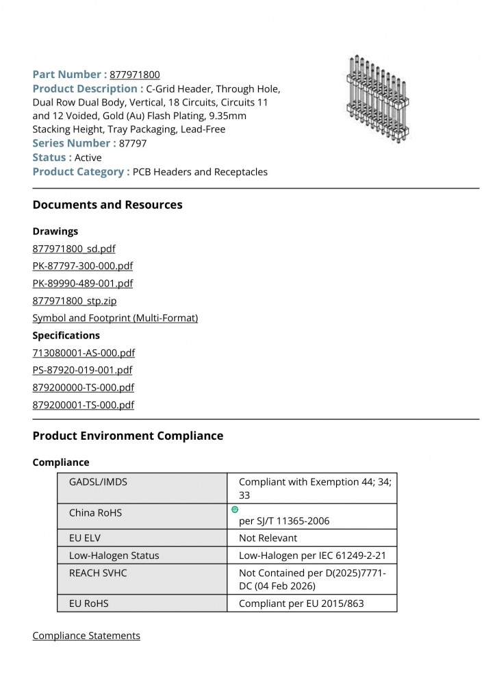 MOLEX 877971800 technical document image, page 1