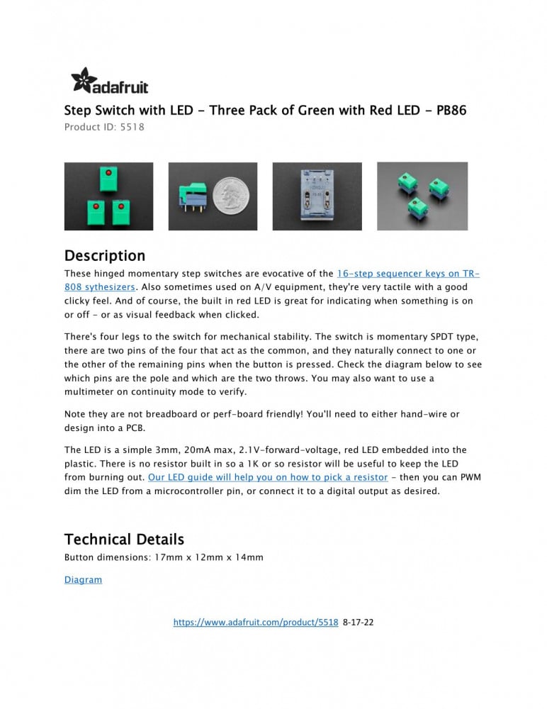 Adafruit 5518 PB86 step switch technical document
