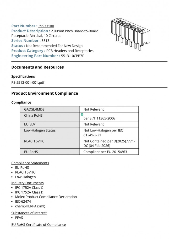 Molex 39533100 product document, page image 1
