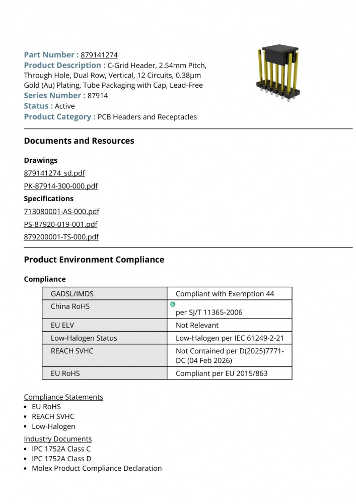 MOLEX 879141274 product document image 1