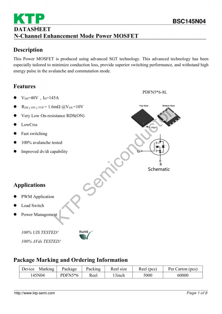BSC145N04 datasheet page 1