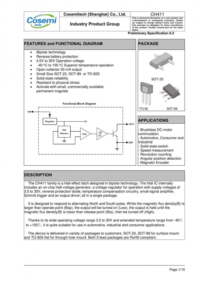 CH411SR datasheet page 1