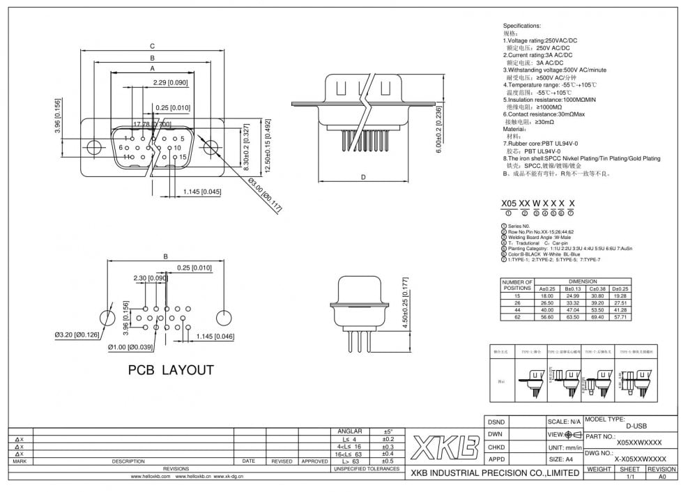 XKB Connection X0515WC2W1 technical drawing