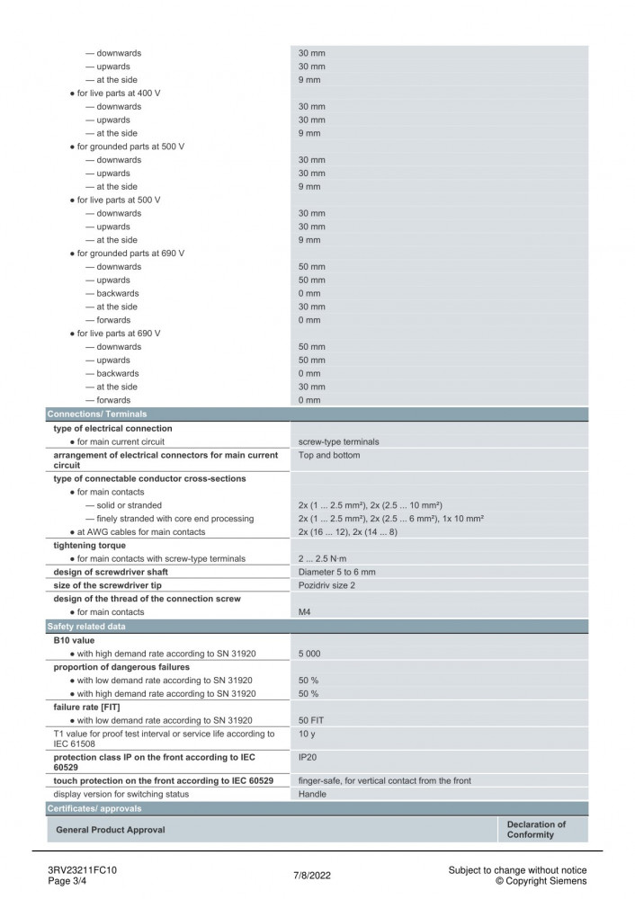 3RV23211FC10 technical datasheet page 3