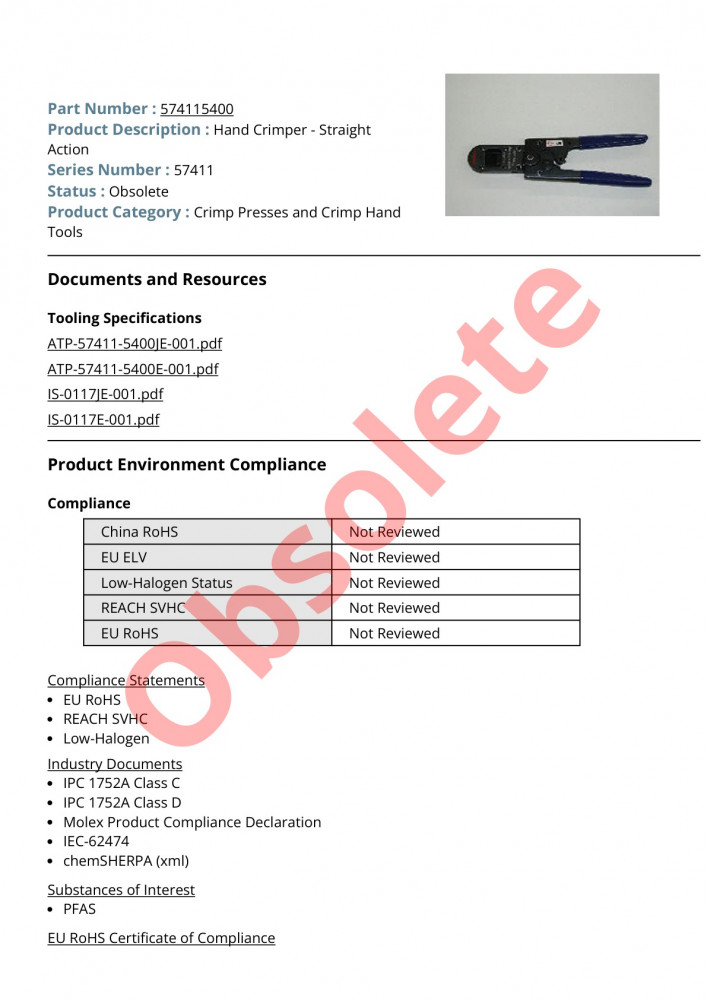 Molex 574115400 tooling document preview, page 1