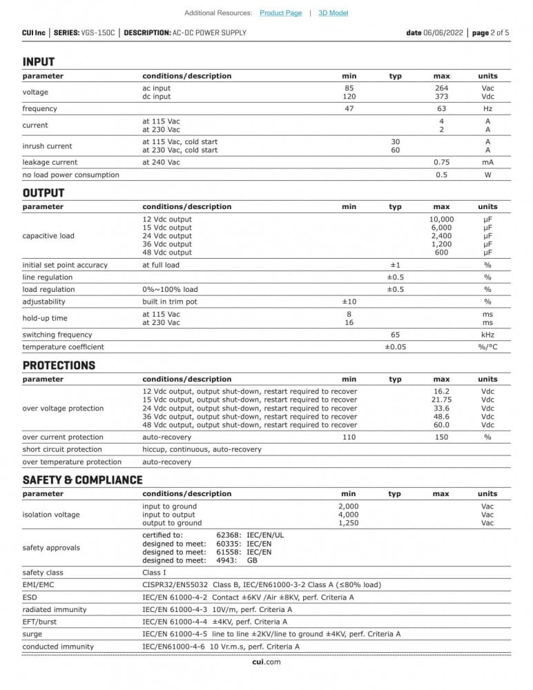 CUI VGS-150C datasheet page 2