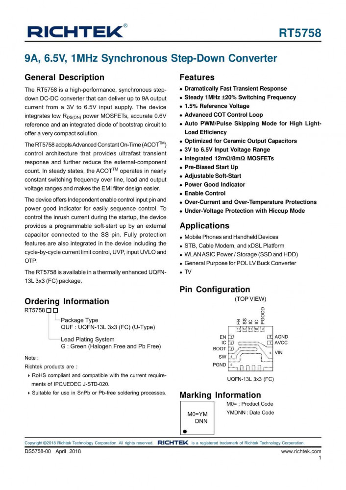 RT5758 datasheet page 1