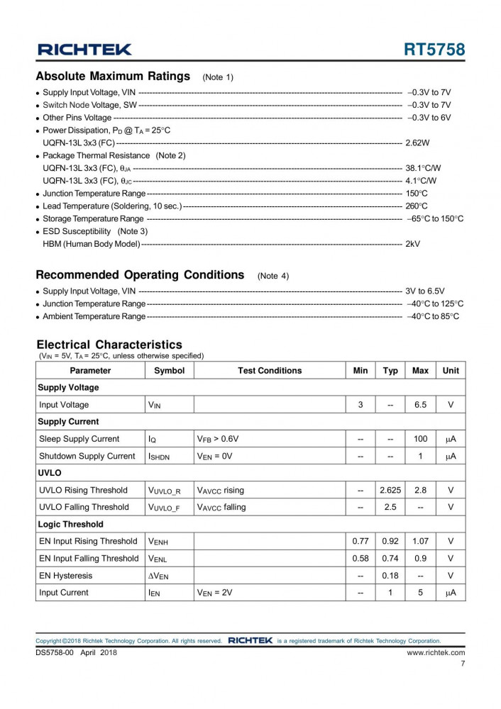 RT5758 datasheet page 7