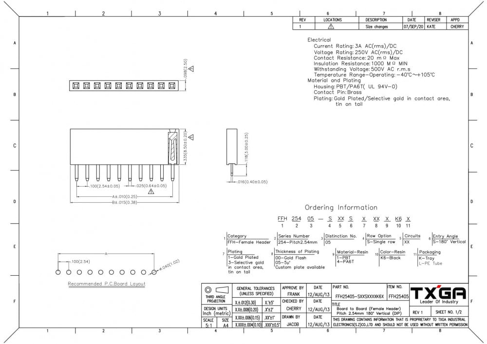 TXGA FFH25405 technical drawing page 1