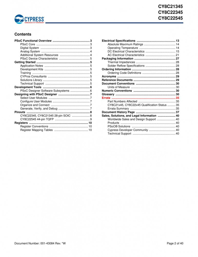 CY8C21345 technical document page 2