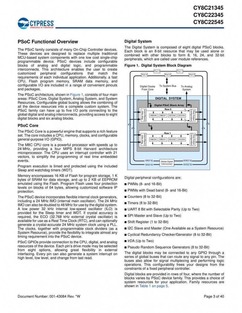 CY8C21345 technical document page 3