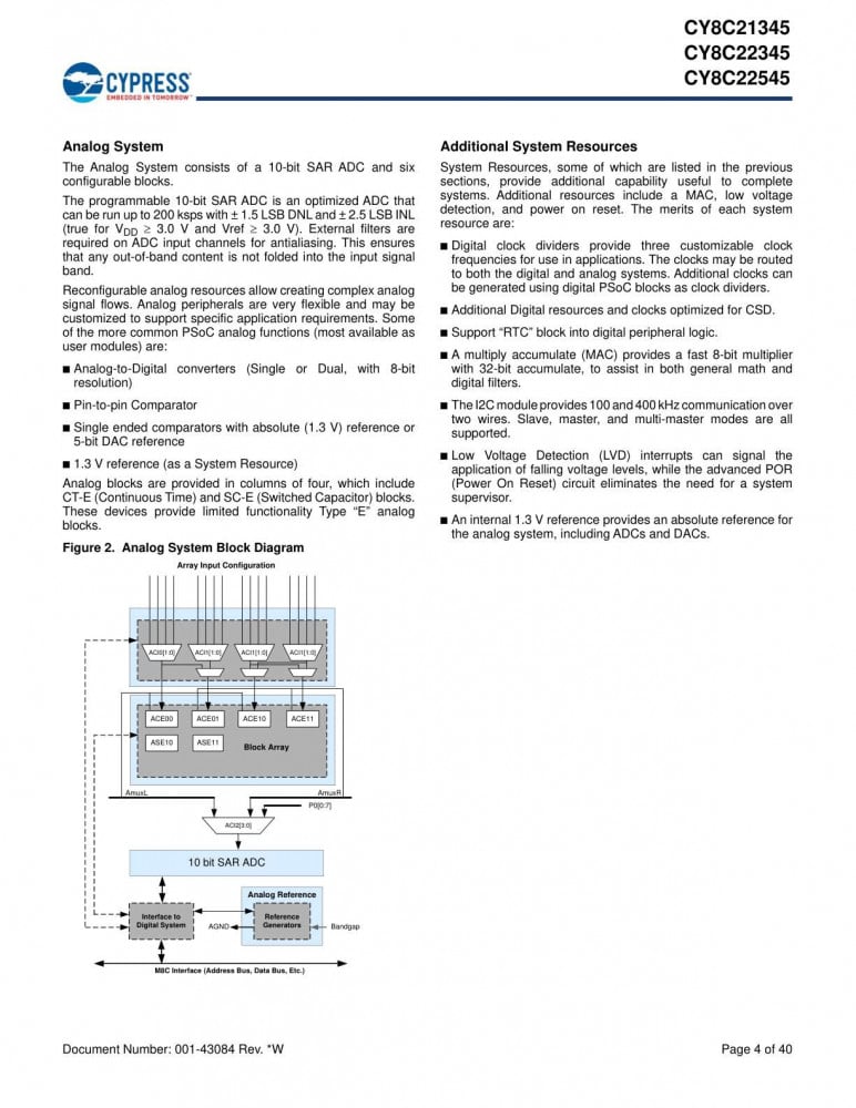 CY8C21345 technical document page 4