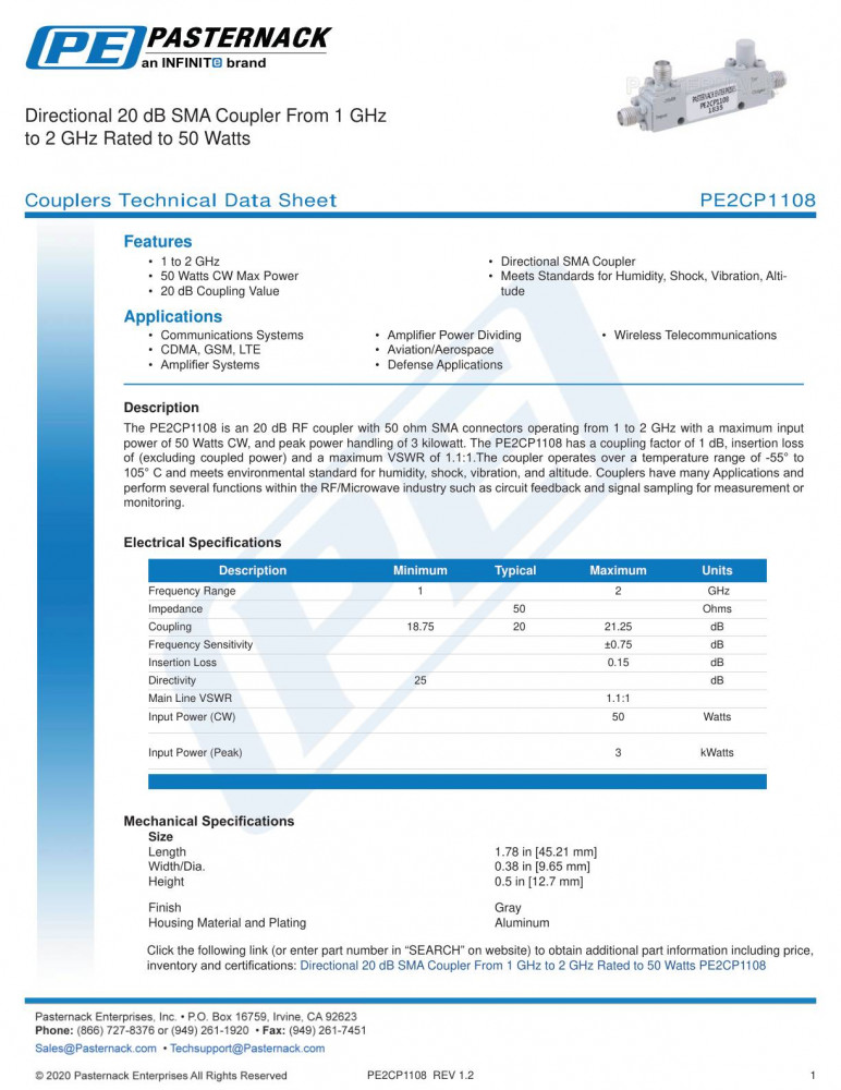 PE2CP1108 technical datasheet page 1