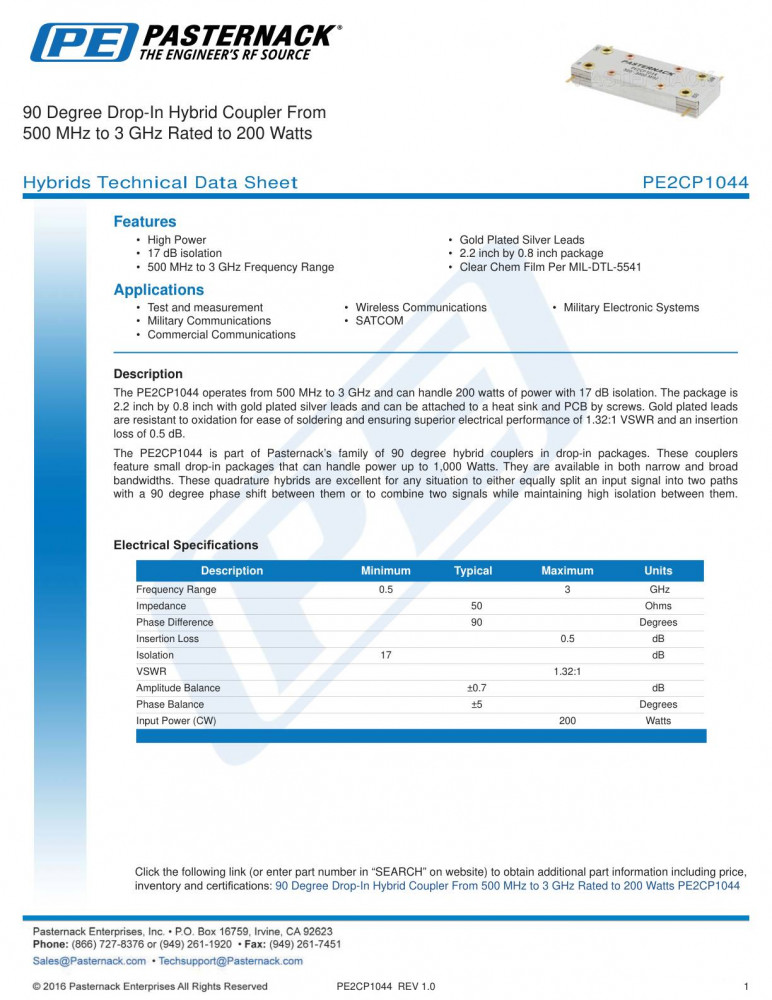 PE2CP1044 technical datasheet page 1