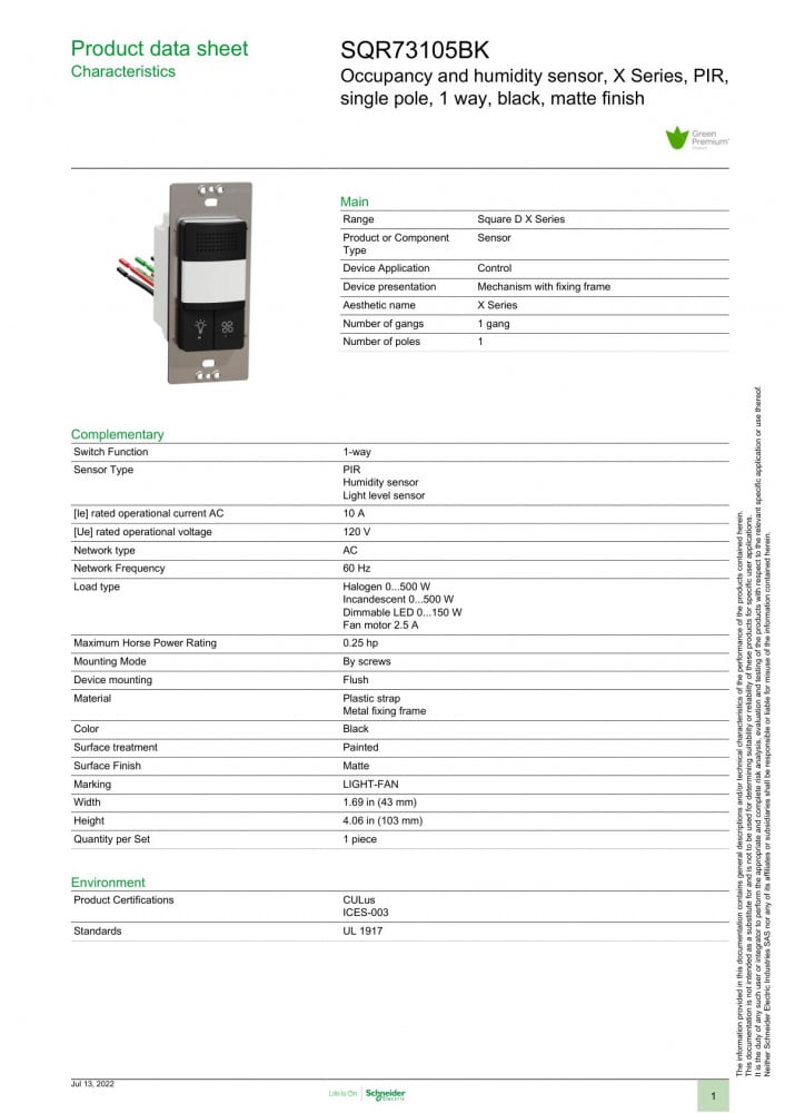 SQR73105BK technical document page 1