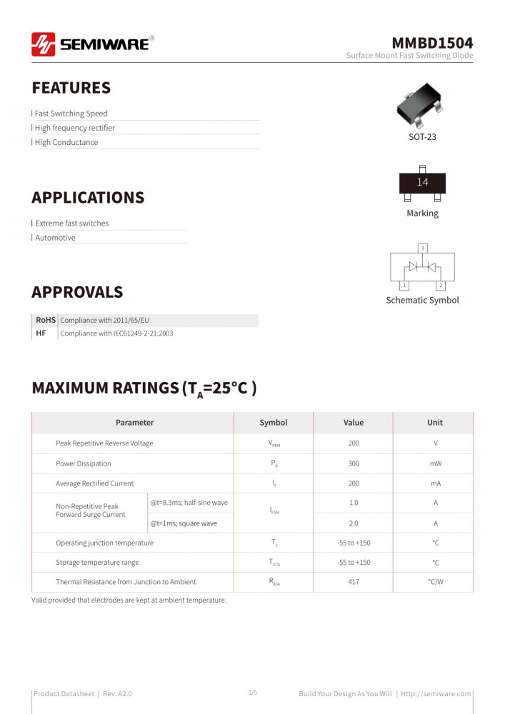 SEMIWARE MMBD1504 datasheet page 1