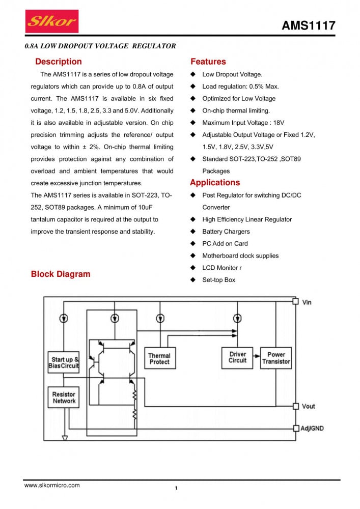 AMS1117 datasheet page 1