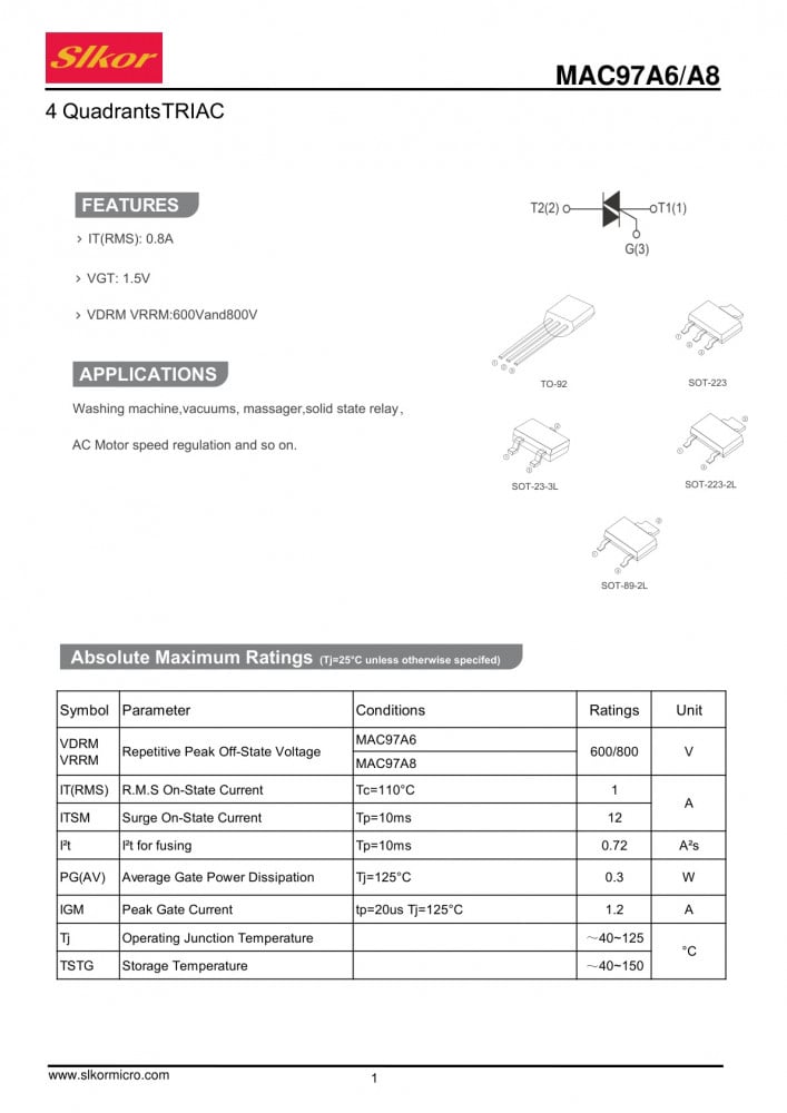 MAC97A8 datasheet page 1