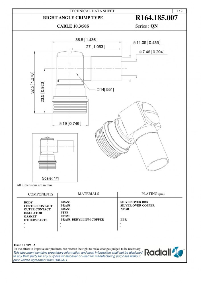 Radiall R164185007 technical document, page 1
