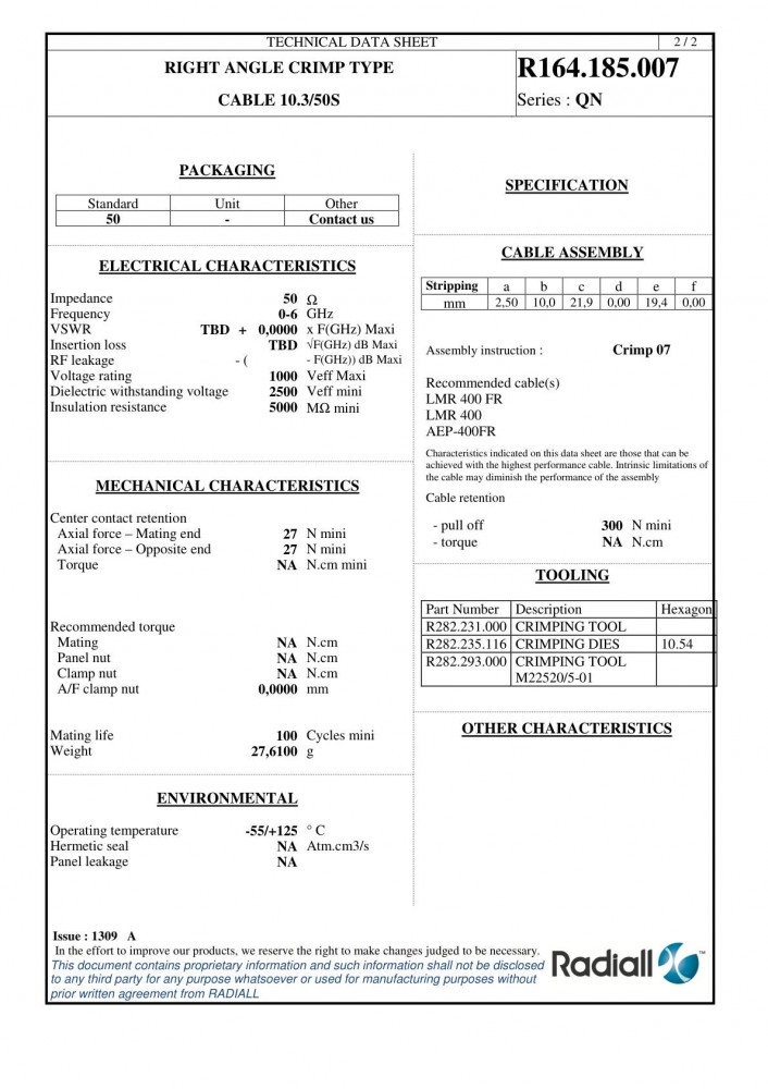 Radiall R164185007 technical document, page 2