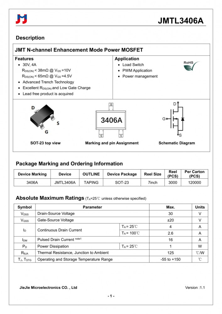 JMTL3406A datasheet page 1