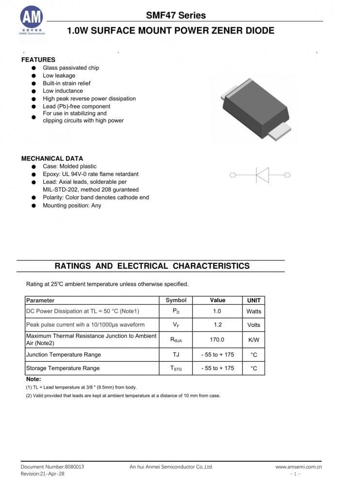 SMF4735A datasheet page 1