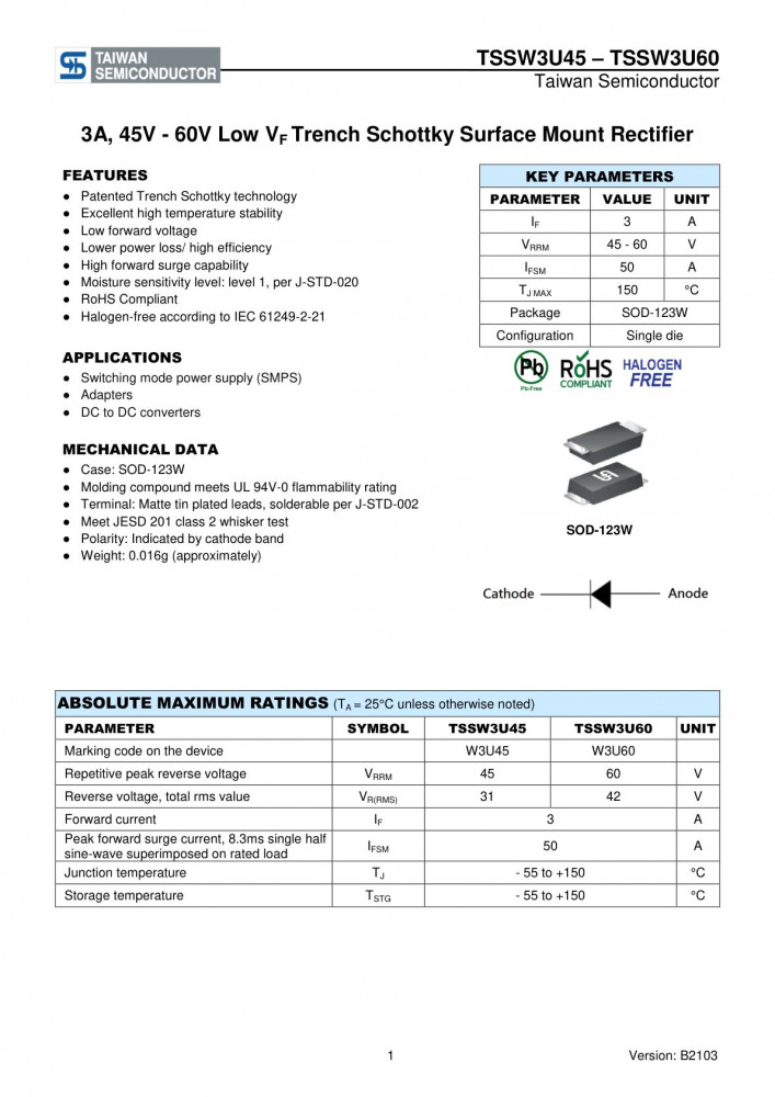 TSSW3U60 technical document page 1