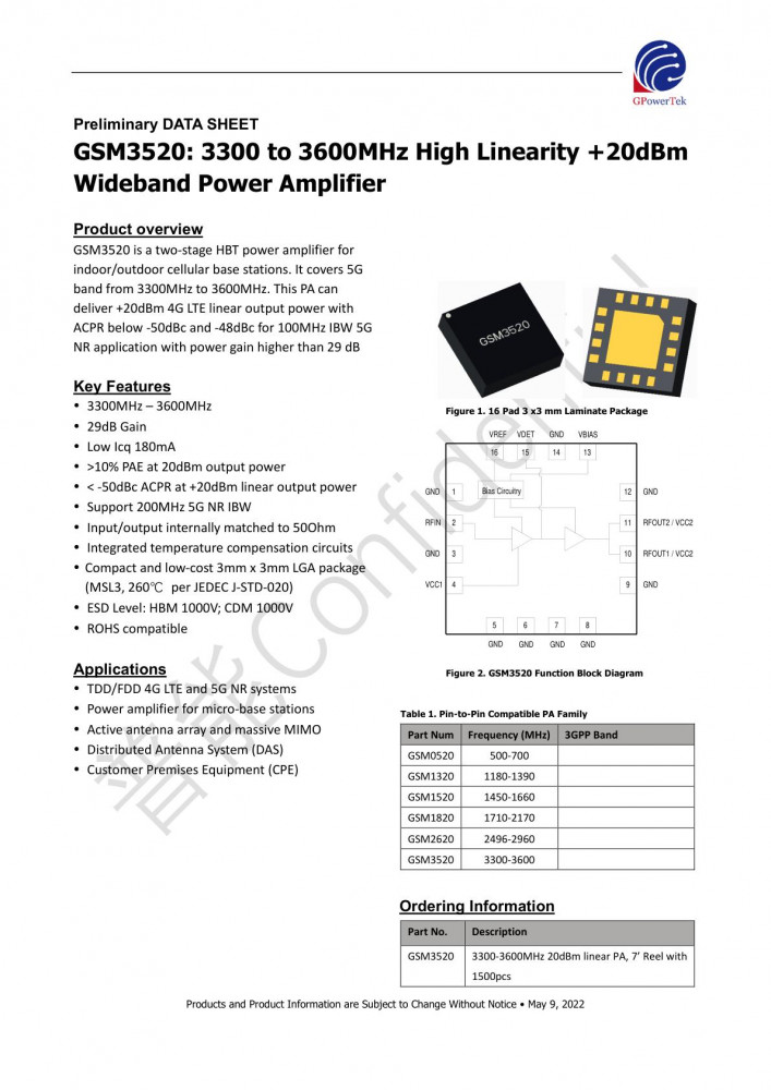 GSM3520 preliminary data sheet page