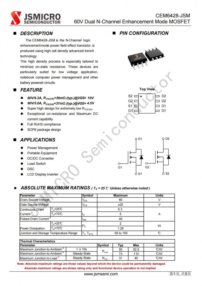 CEM6428-JSM datasheet page 1