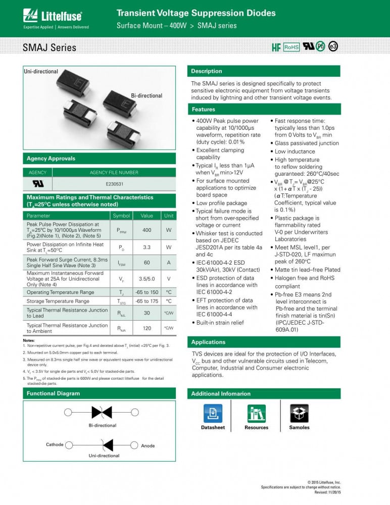 Littelfuse SMAJ series datasheet page 1
