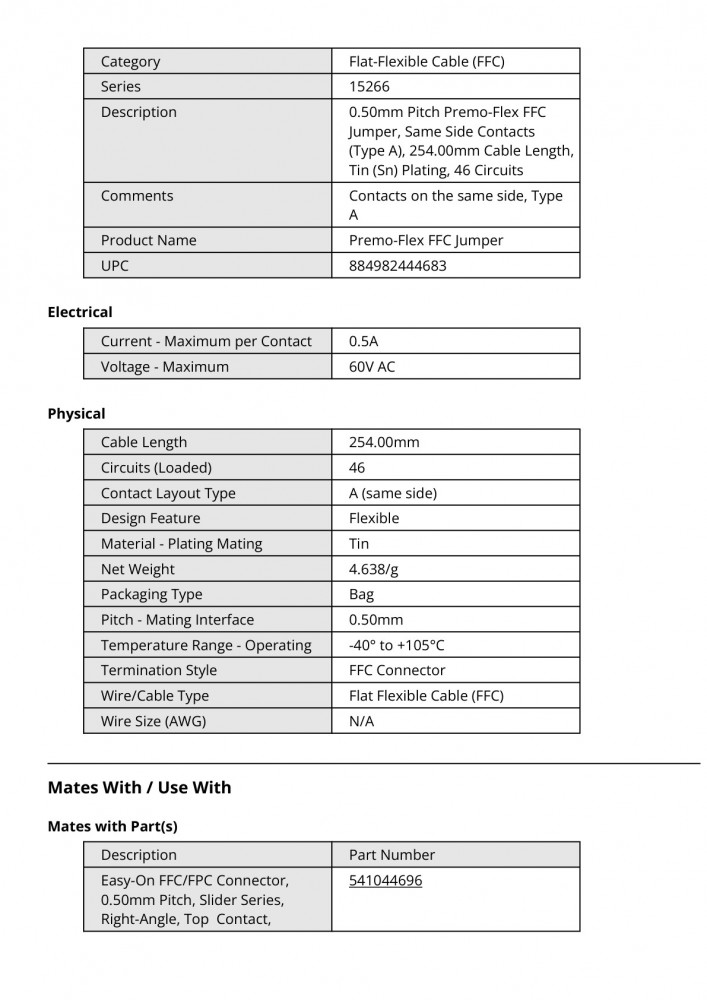 MOLEX FFC family specification, page 2