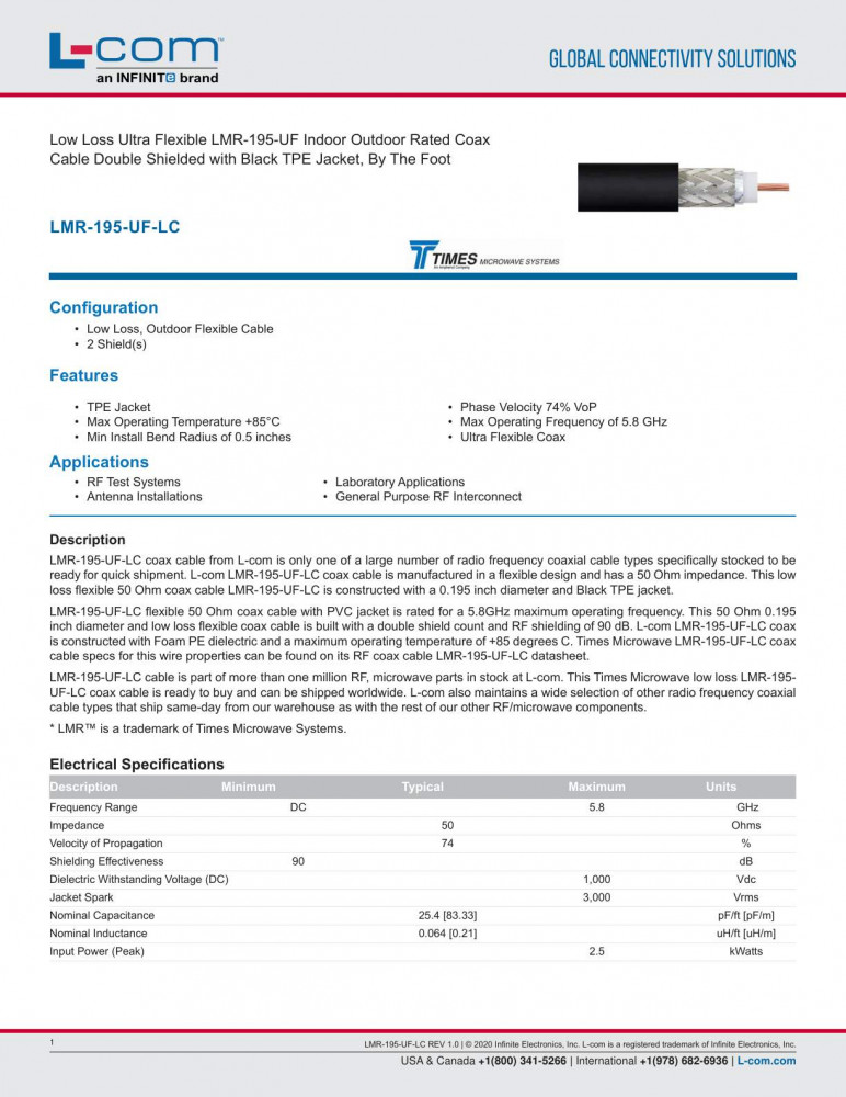 LMR-195-UF-LC datasheet page 1